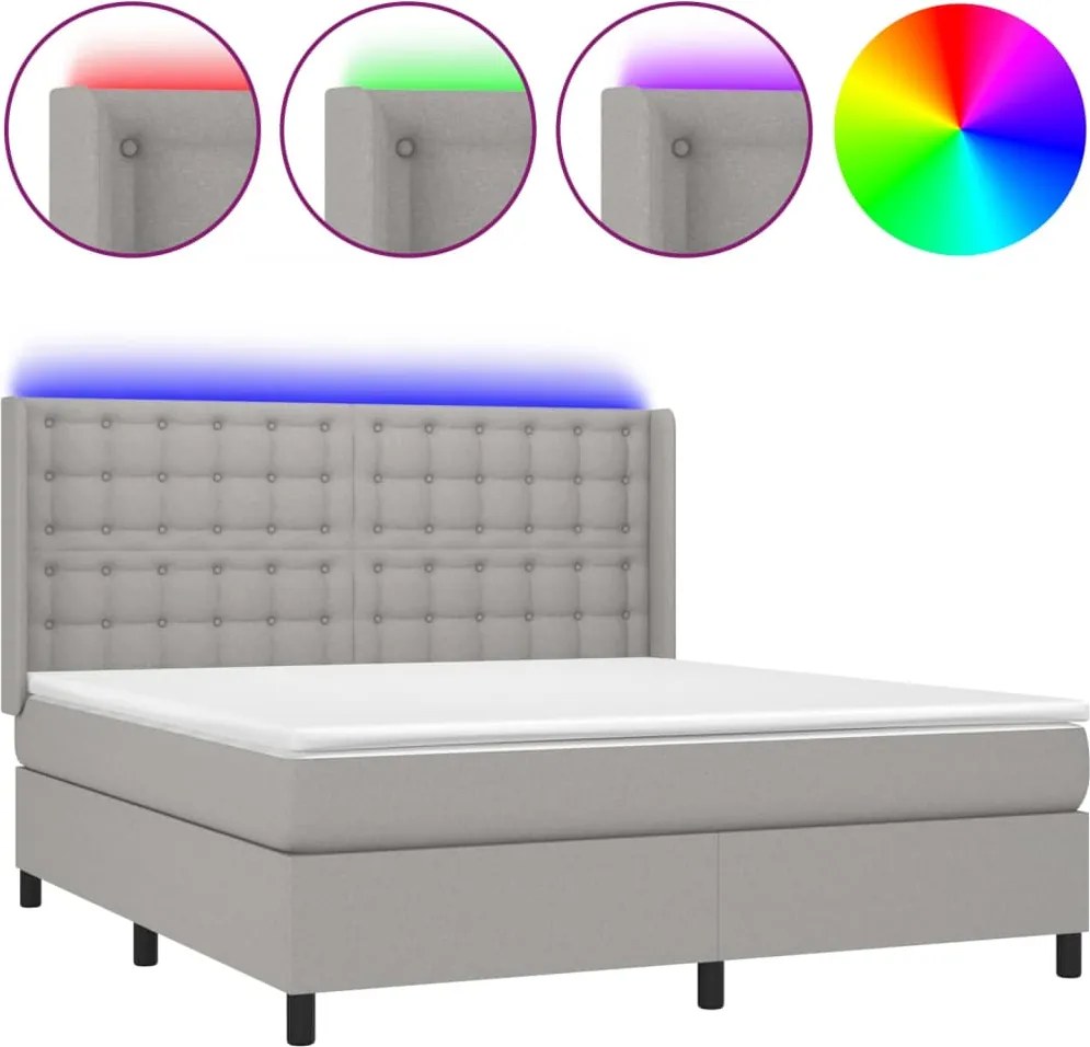 Box spring postel s matrací a LED světle šedá 160x200 cm textil 3138645