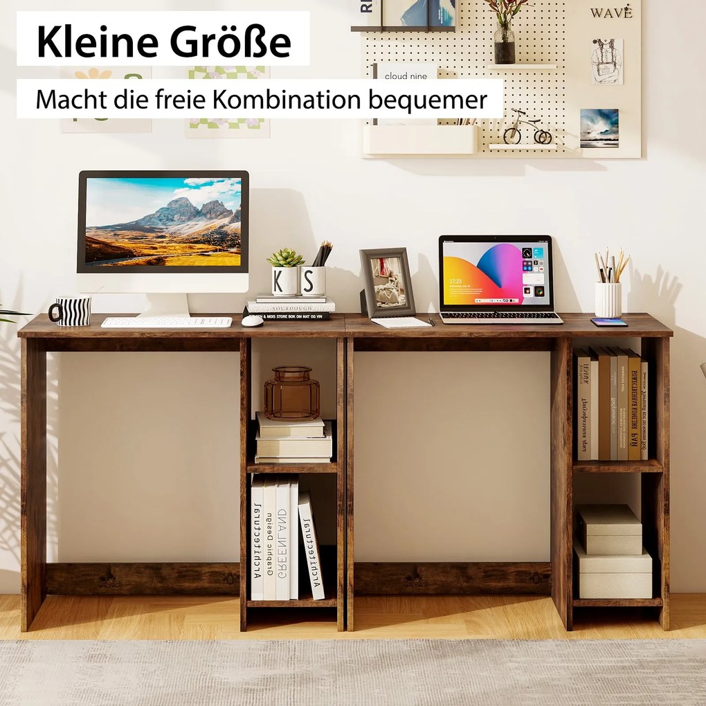 Costway Malý psací stůl s 2 přihrádkami – 80 × 40 × 74 cm, hnědý