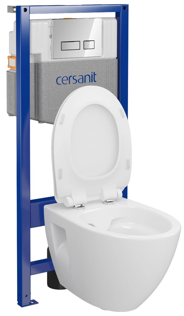 Cersanit Moduo, System50 MECH podomítkový rám + závěsná wc mísa Moduo Plus CleanOn + chromové tlačítko MOVI II, S701-769