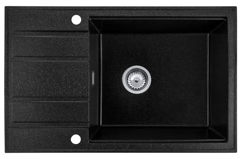 Sink Quality Ferrum New 8010, 1-komorový granitový dřez 800x500x210 mm + chromový sifon, černá skvrnitá, SKQ-FER.8010.BP.X