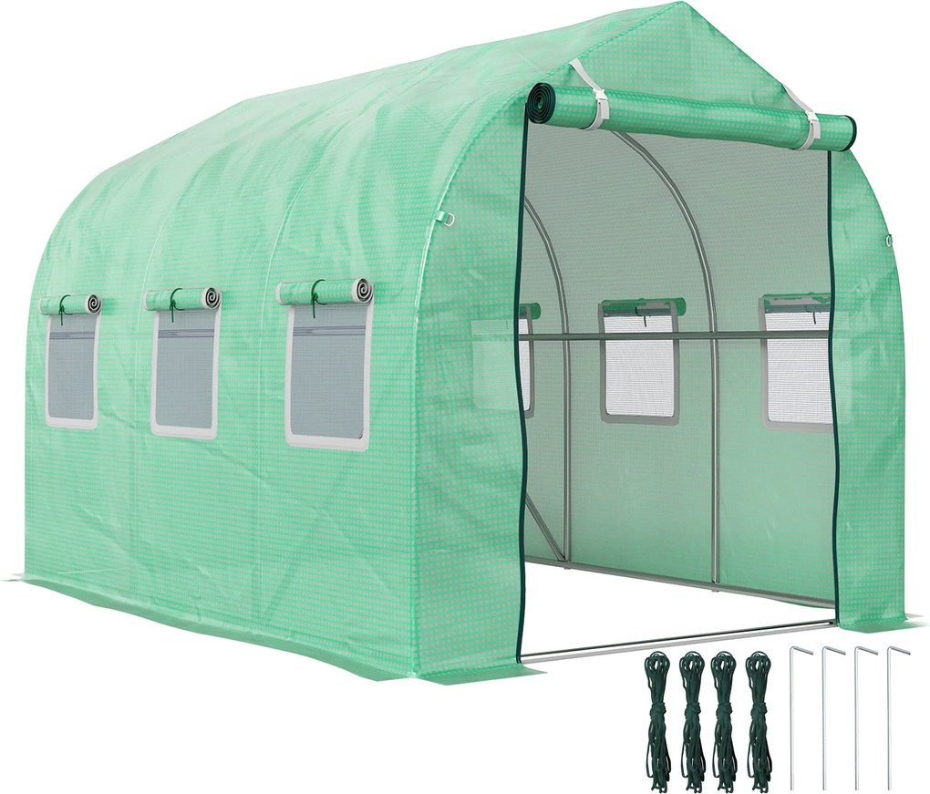 Outsunny Zahradní Skleník 3x2x2 m Tunelový Skleník se 6 Síťovými Okny a Dveřmi pro Zeleninu na Terasu | Aosom
