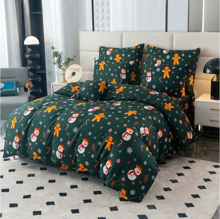 Polybavlněné povlečení SNĚHULÁK A PERNÍČEK POLY zelené Rozměr povlečení: 70 x 90 cm | 140 x 200 cm