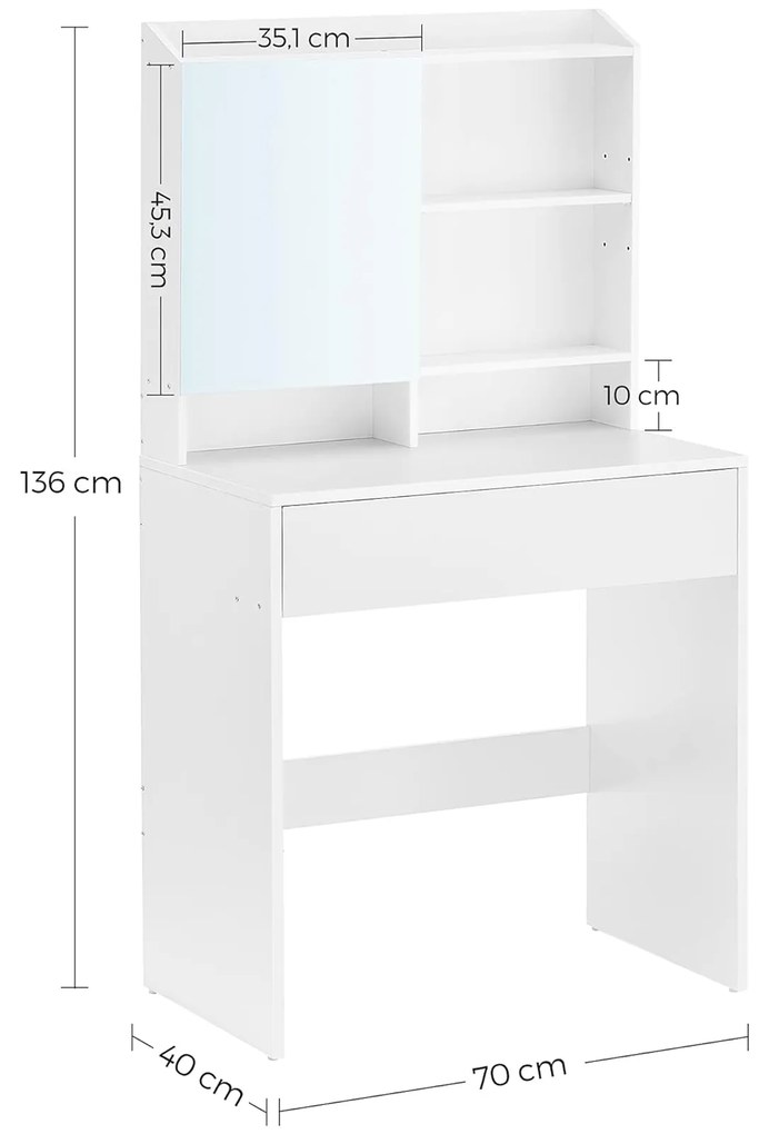 Toaletní stolek se zrcadlem LUNAVI 70x40 cm, bílý