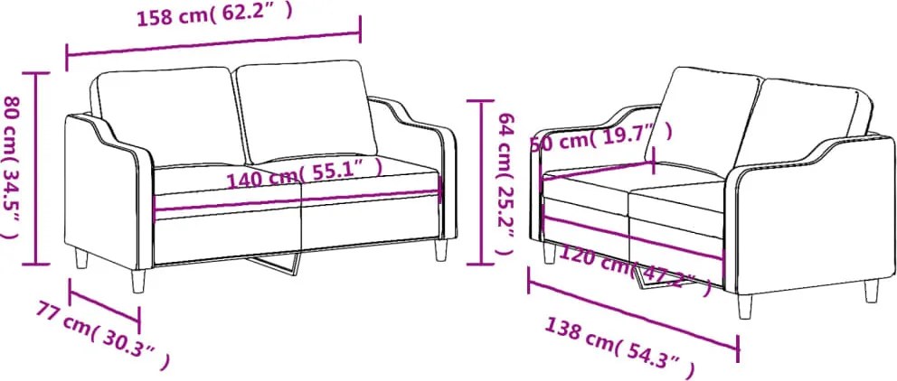 vidaXL 2dílná sedací souprava s poduškami textil [3201805] Barva: Černá