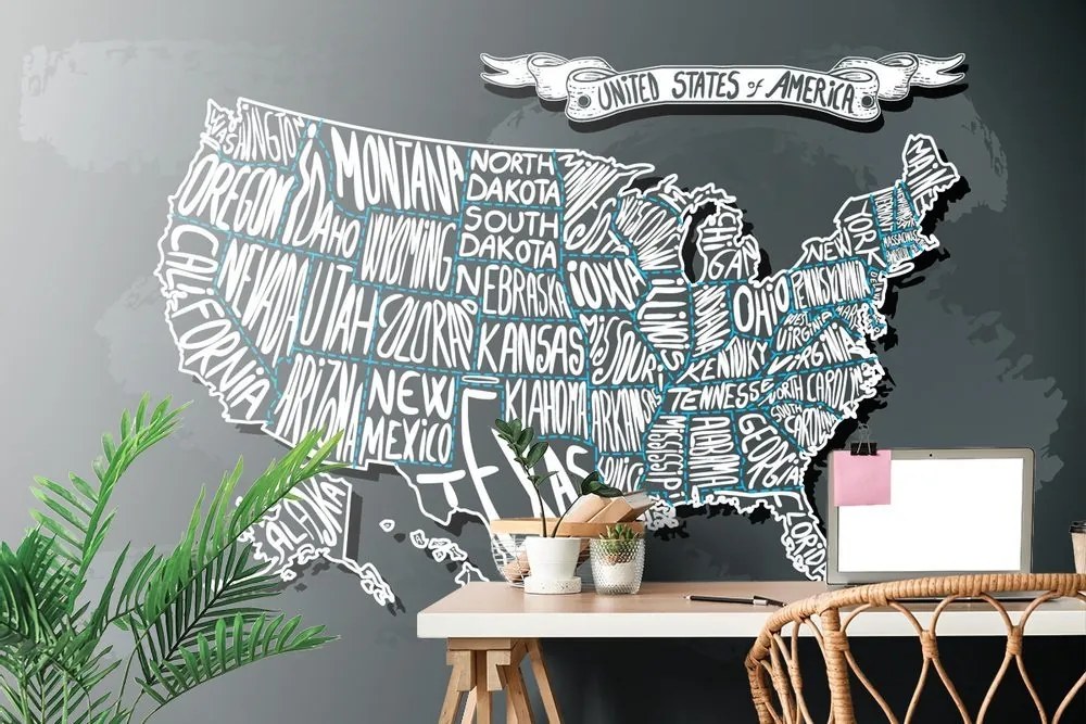 Tapeta moderní mapa USA - 300x200 cm
