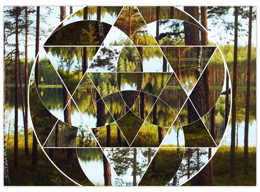 Obraz - Geometrická koláž na pozadí severských lesů (70x50 cm)