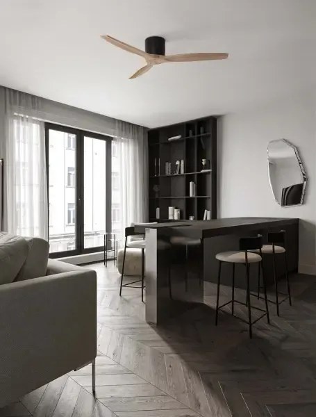 LED černo-dřevěné designové stropní svítidlo Ninemia s dálkovým ovládáním