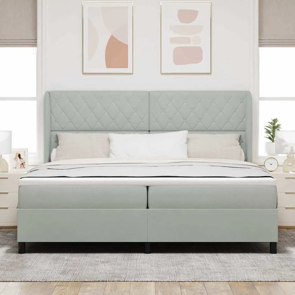 Postel s boxspringem s čelo Světle šedá 200 x 200 cm samet 3340892