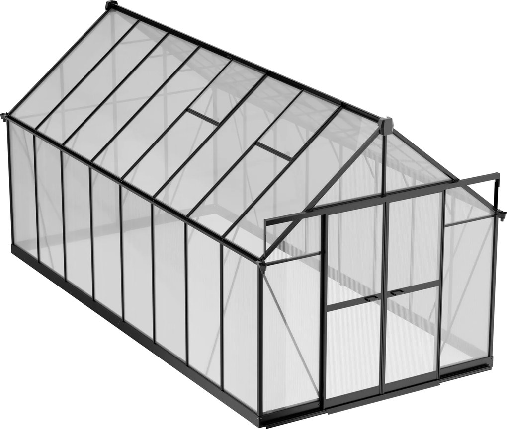 Skleník 240 x 244 x 488 cm, zesílená konstrukce, polykarbonát 6 mm