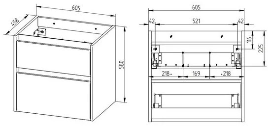 EBS Duomo Skříňka a keramické umyvadlo Slim 61 cm, bílá lesklá/dub Riviera 1 set