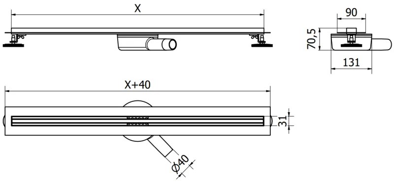 Mexen Flat 360° Slim lineární odtok rotační 120 cm, Bílá - 1241120