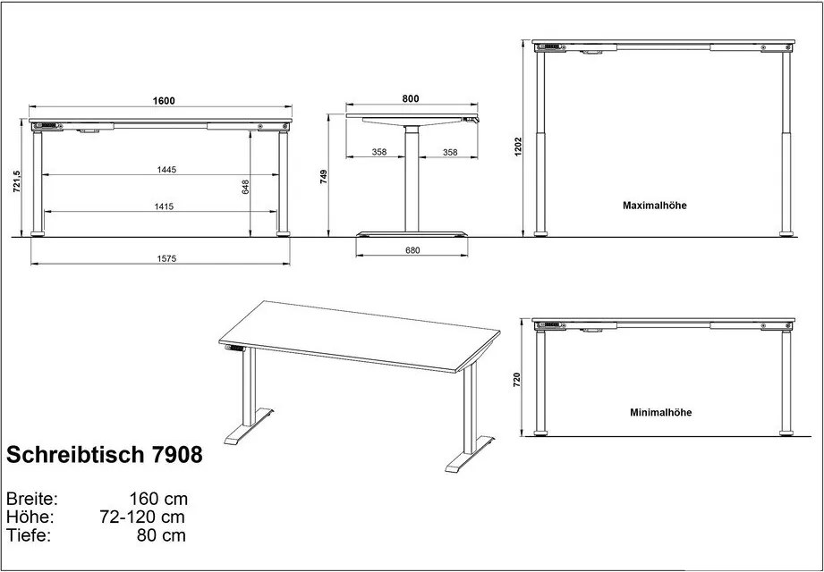 Polohovací pracovní stůl s elektricky nastavitelnou výškou s deskou v dubovém dekoru 80x160 cm Jet – Germania