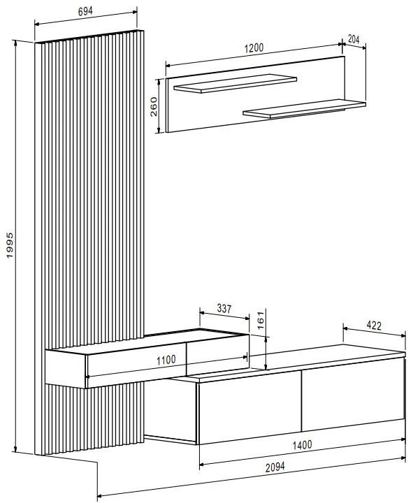 Obývací sestava LAVRIO barva bílá/dub artisan
