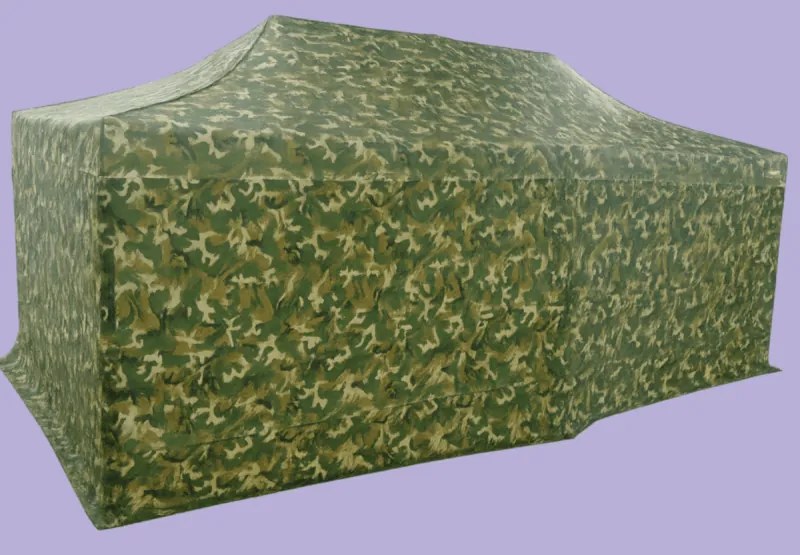 Nůžkový stan 3x6m hliníkový, 4 boční plachty, Maskáčová