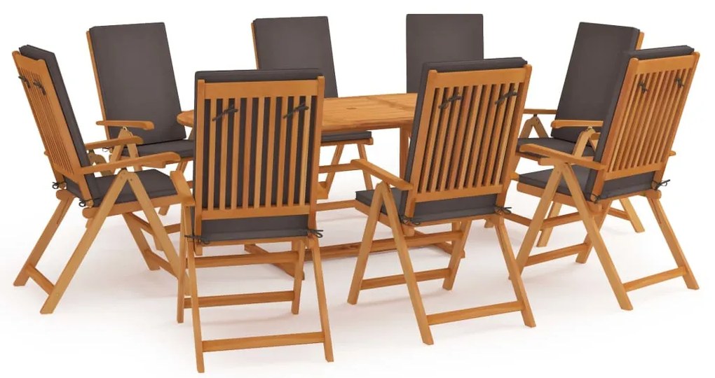 9dílný zahradní jídelní set s poduškami masivní teak šedý 3059556
