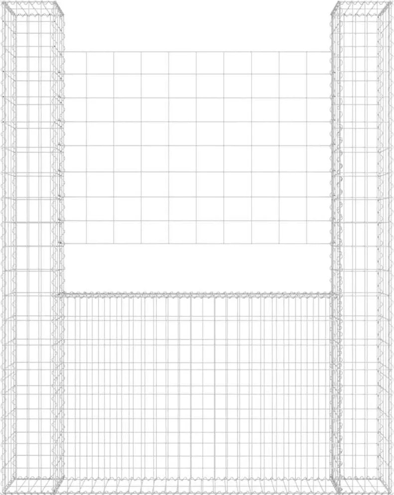 Gabionový koš ve tvaru U se 2 sloupky železo 140 x 20 x 200 cm 151289