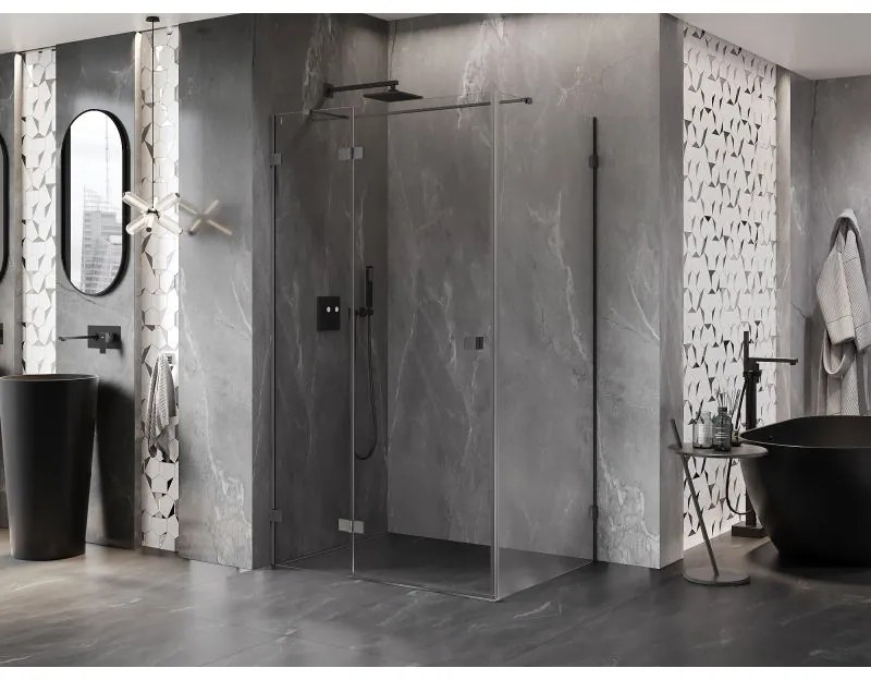Mexen Lunar T, sklápěcí levý sprchový kout 140 x 120 cm, 8mm čiré sklo, profil grafit broušený, 834T-140-120-66-00-L