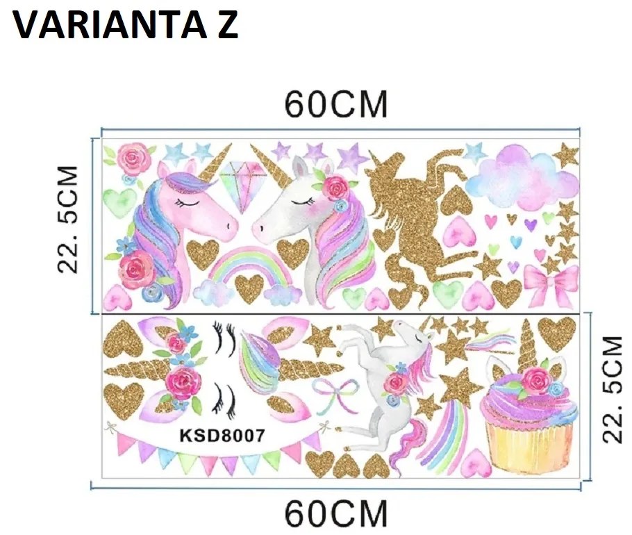 Samolepky na zeď - jednorožci, více variant Varianta: Varianta Z