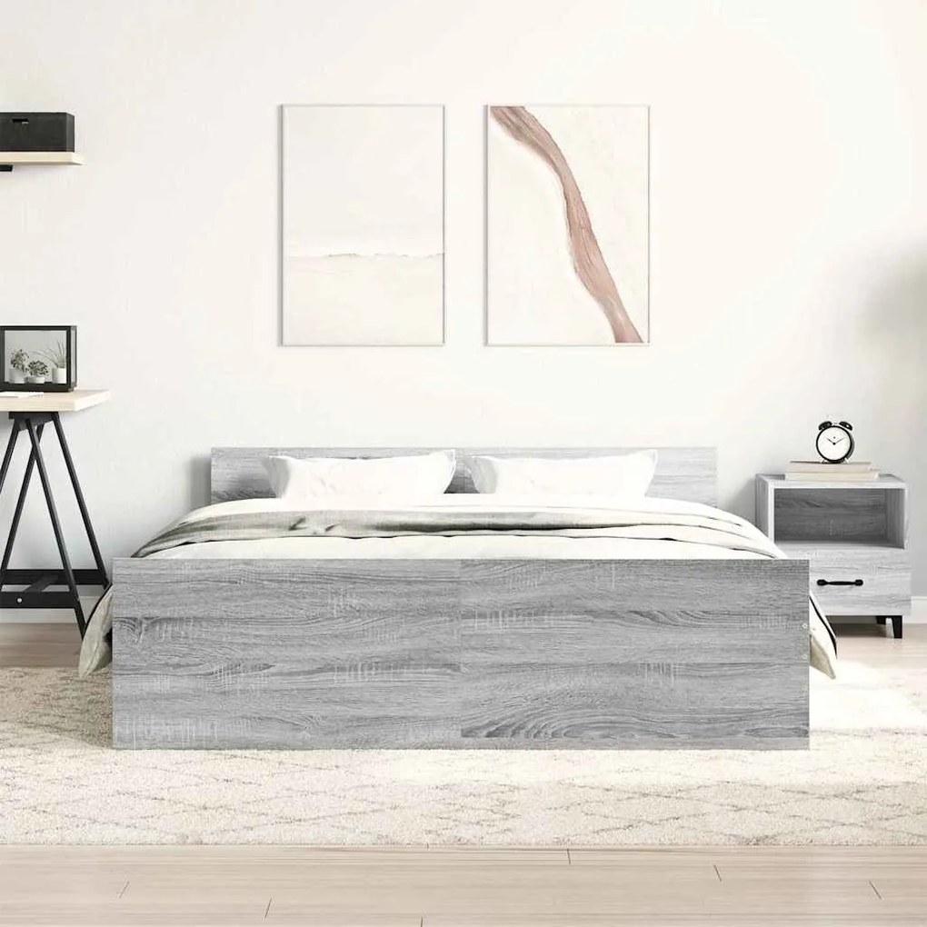 Rám postele s hlavovým a nožním čelem šedý sonoma 140 x 200 cm 3203752