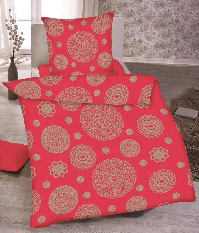 Ložní povlečení ze 100% bavlny, červená - vzor Mandala, jednolůžko 70x90cm+140x200 cm