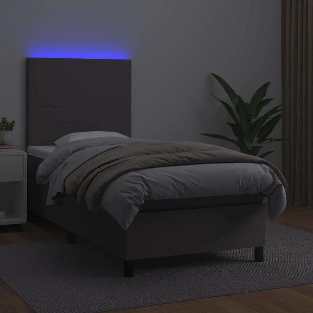 Box spring postel s matrací a LED šedá 80 x 200 cm umělá kůže 3135793