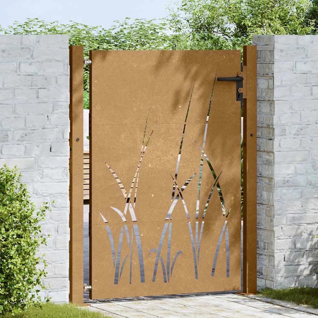 Zahradní branka 100 x 150 cm z cortenové oceli, design s trávou 153229