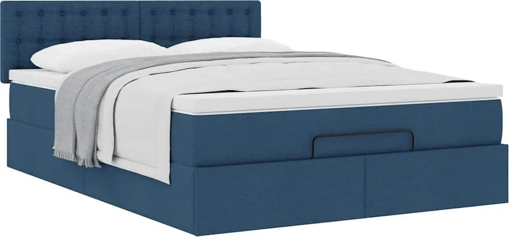 Osmanský rám postele s matrací modrá 140x200cm textil 3311635