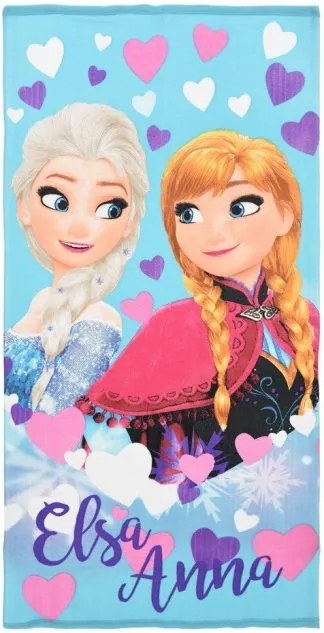 SUN CITY Osuška Frozen / ručník Frozen Anna a Elsa srdce 70x140