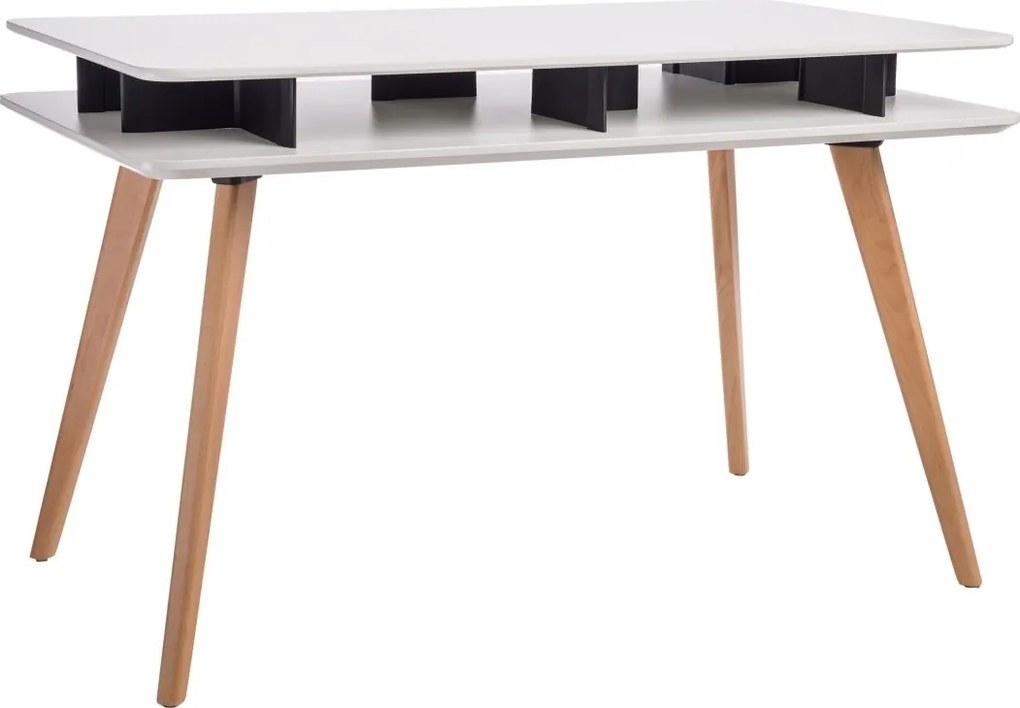 Mørtens Furniture Kancelářský stůl, skandinávský styl, bílá dřevěná deska, nohy buk, 120 cm Barva: bílá / černá