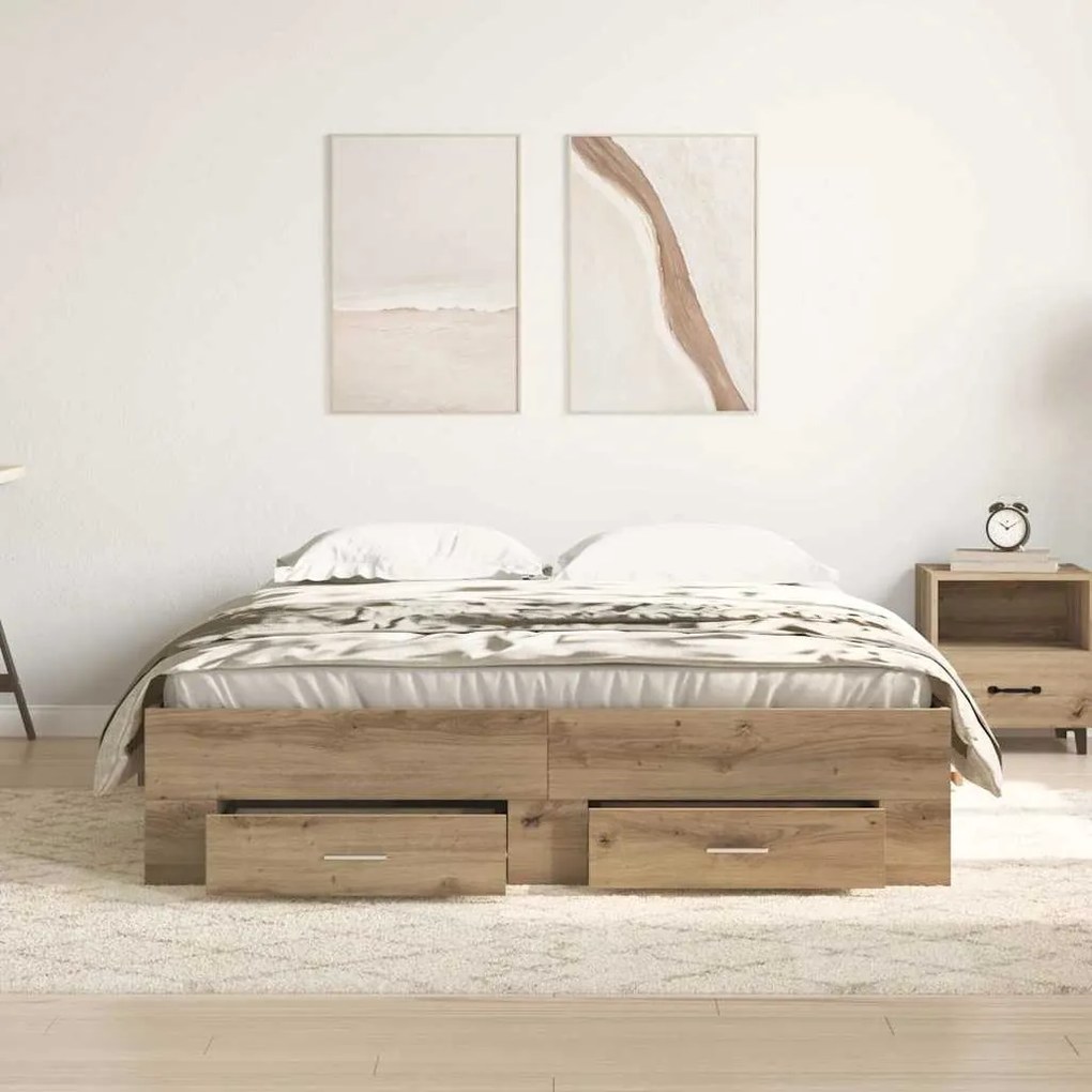 Rám postele Artisanový dub 135 x 190 cm Kompozitní dřevo 3333976