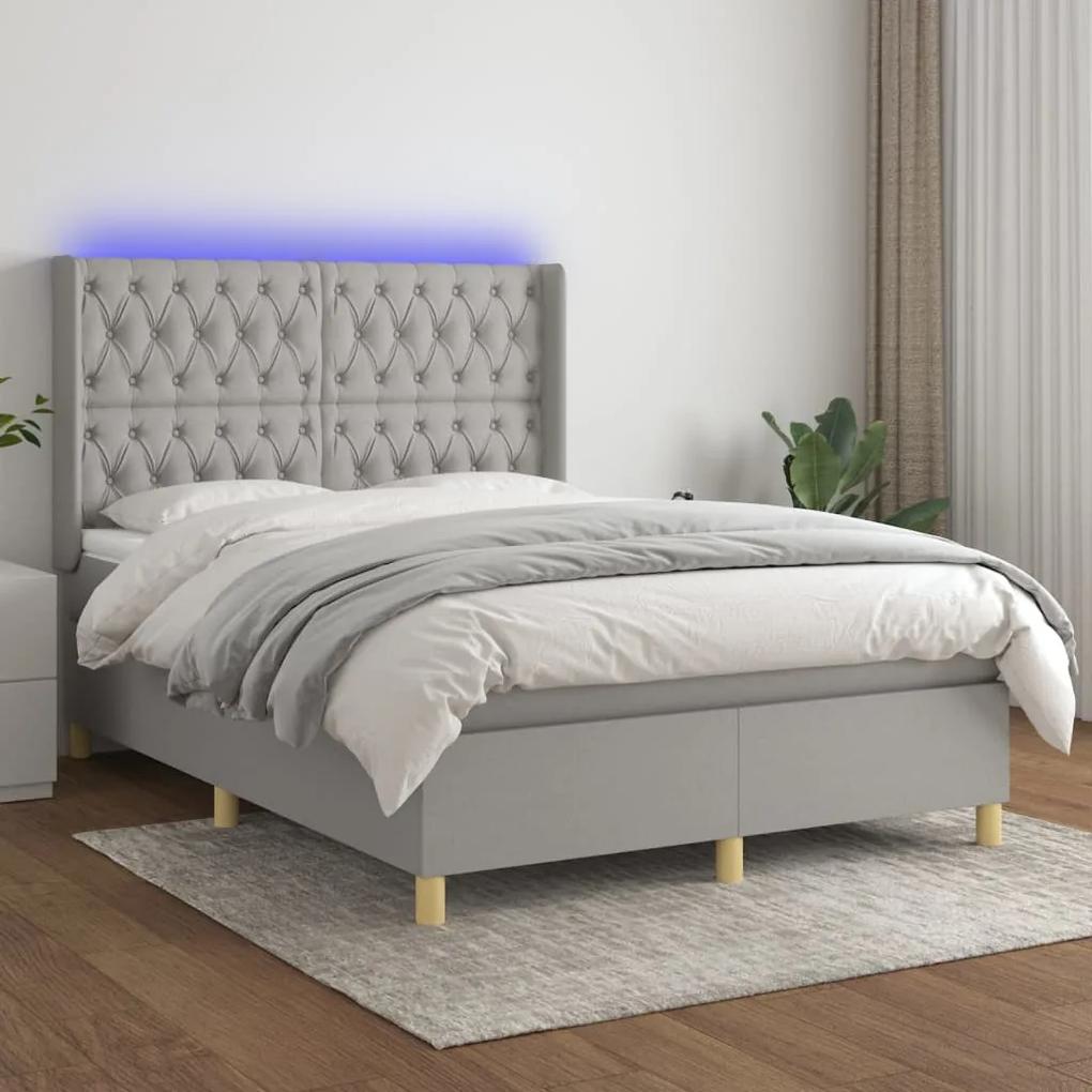 Box spring postel s matrací a LED světle šedá 140x200 cm textil,  3139117