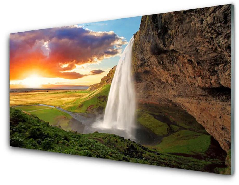 Obraz na skle Hora Vodopád Příroda 100x50 cm