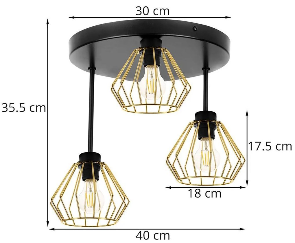 Stropní svítidlo Nuvola 1, 3x zlaté drátěné stínítko,