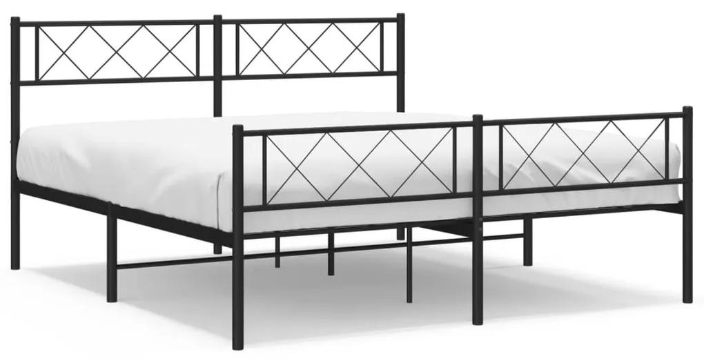 vidaXL Kovový rám postele s hlavovým a nožním čelem černý 120 x 200 cm