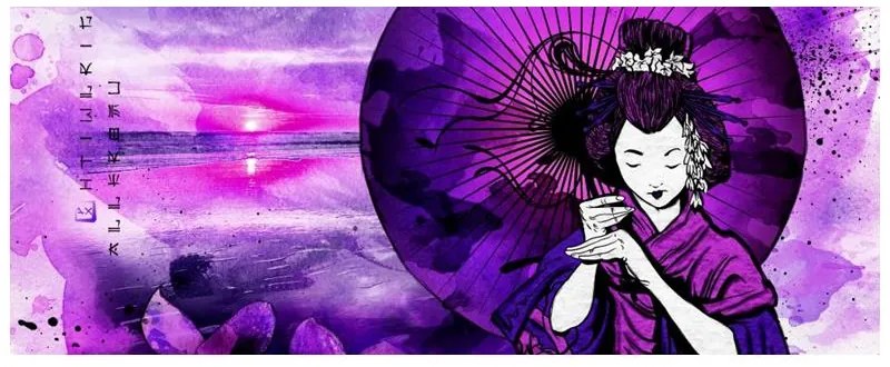Obraz japonské ženy s fialovým slunečníkem  (100x40 cm), 40 dalších rozměrů