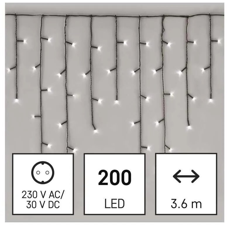 Emos LED vánoční rampouchy IP44 CW 3,6m 8 módů