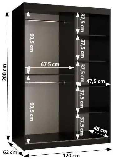 Šatní skříň Dome 3 Abika 120/200/62 barevné provedení: Bílý mat/bílý mat/stříbrné úchyty