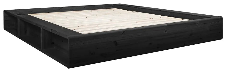 Černá dvoulůžková postel z masivního dřeva s úložným prostorem Karup Design Ziggy, 140 x 200 cm