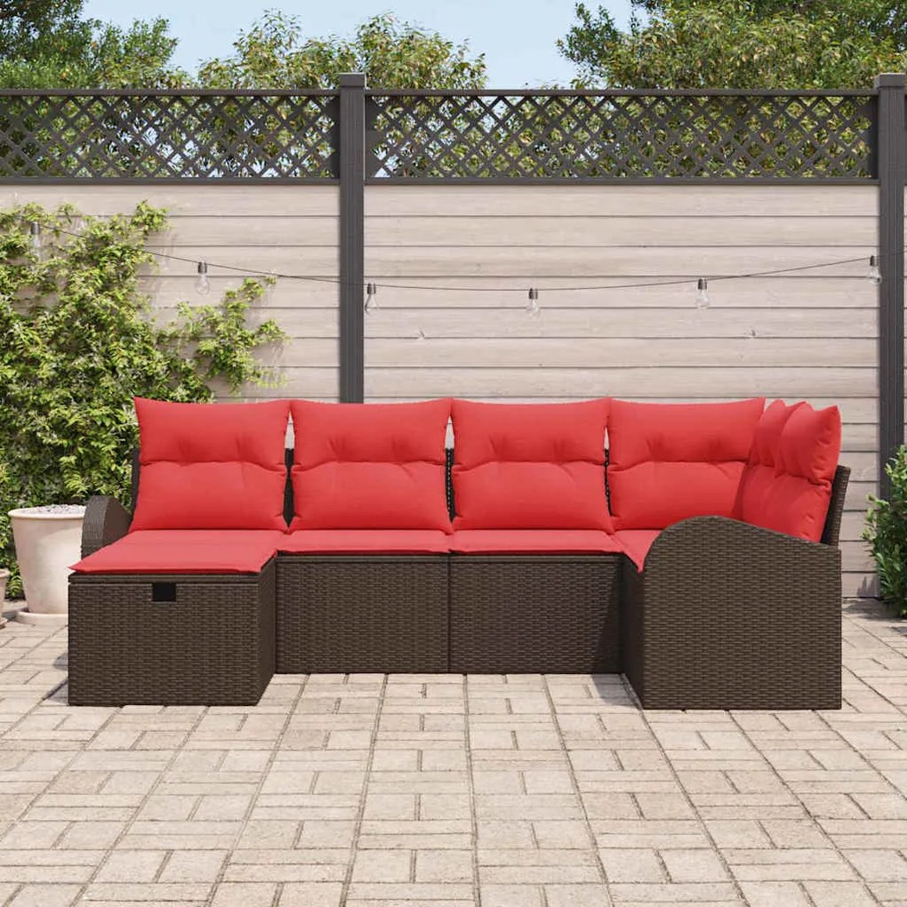 Set pohovek 6 ks 6-Počet míst Hnědá a červená polyratan 3359083