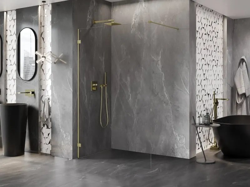 Mexen Lunar sprchová stěna Walk-in levá 70 x 200 cm, transparentní 8 mm, zlatá kartáčovaná - 830-070-000-55-00-L