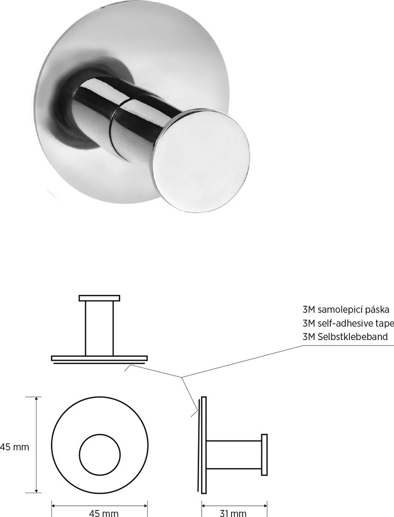 Sapho Sapho, X-ROUND samolepící háček, leštěná nerez, XR219