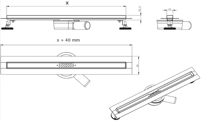 Odtokový žlab s otočným sifonem MEXEN FLAT 360 SLIM zlatý, 90 cm