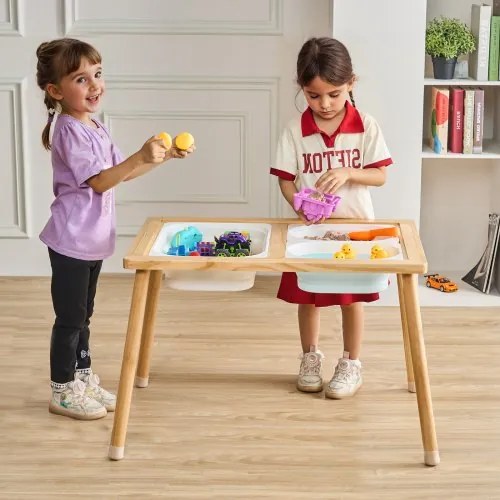 Kids Sensory Stůl Vnitřní dřevěný hrací pískový vodní stolek se 3 úložnými