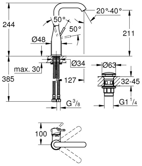 GROHE 23799001 - Umyvadlová baterie ESSENCE velikost L lesklý chrom