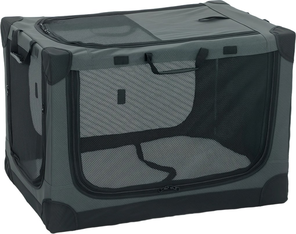 PawHut Skládací přepravka pro psy Přepravní box pro psy s polštářem Vyjímatelný pratelný potah z tkaniny Oxford pro psy do 20 kg Armádně zelený