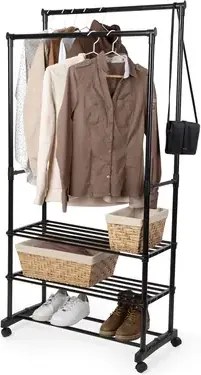 Compactor ESSENTIAL / Stojan na oblečení / Dvouřadý / S policemi / Na