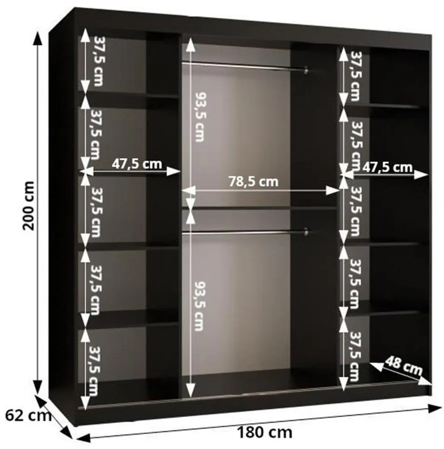 Šatní skříň Kair 2 | 180 cm | černá/jasan světlý