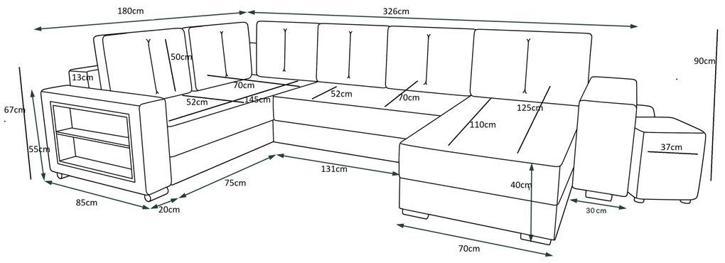 Prostorná sedačka s ekokůží KAMONA - černá / bílá