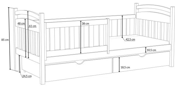 Dětská postel z masivu borovice KORNÉLIE se šuplíky - 200x90 cm - PŘÍRODNÍ BOROVICE