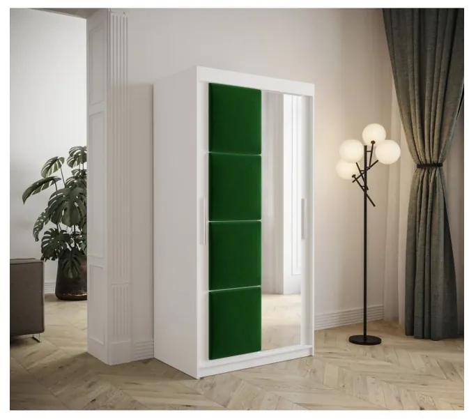 Šatní skříň s posuvnými dveřmi 100 cm TALIA - bílá / zelená